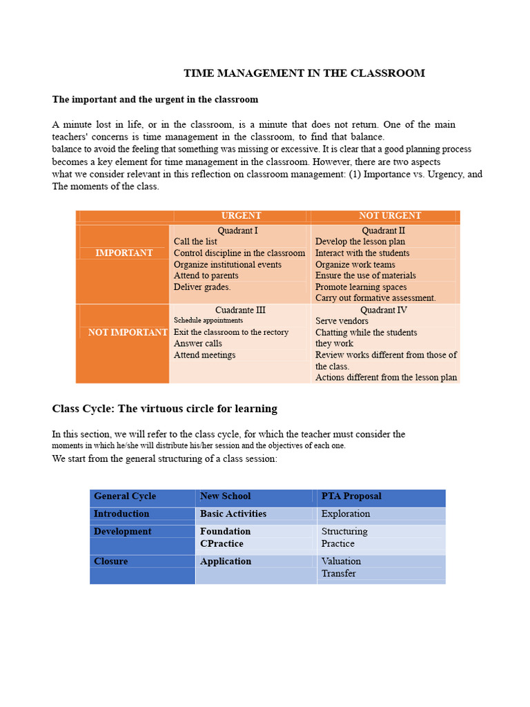 Effective Classroom Time Management | PDF | Teachers | Classroom