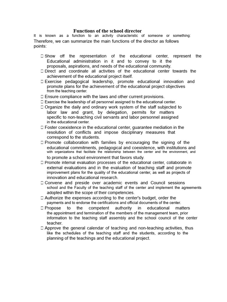 Key Functions of School Directors | PDF | Teachers | Leadership