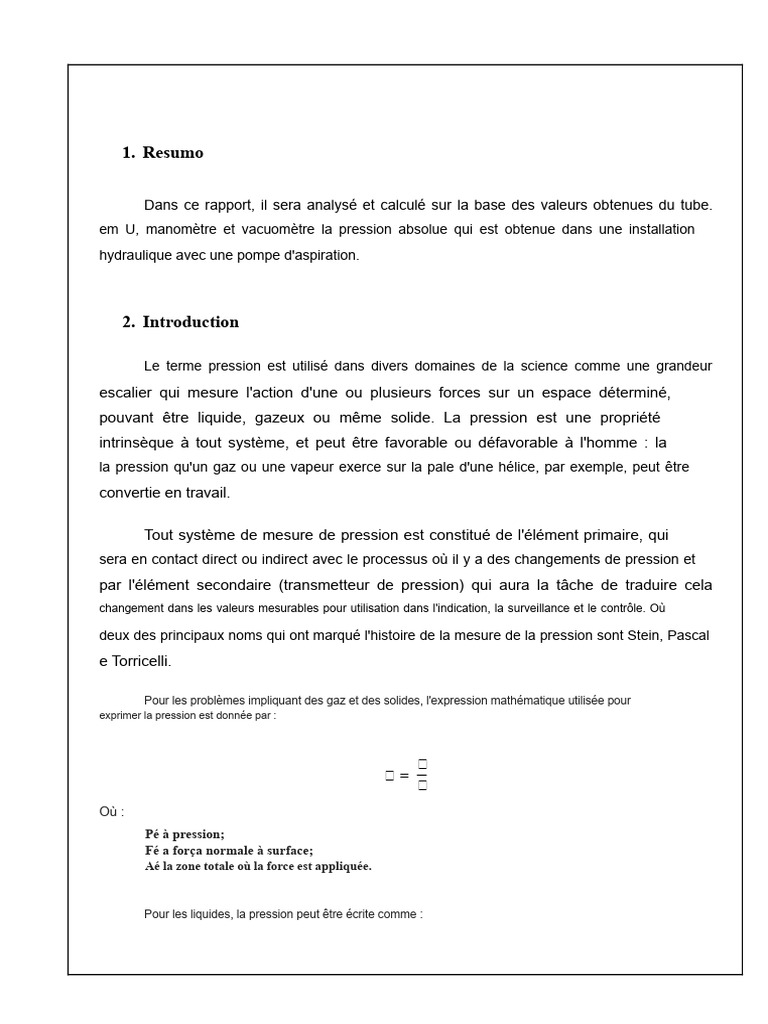 Calcul de la pression absolue en hydraulique | PDF | Pression | mesure ...