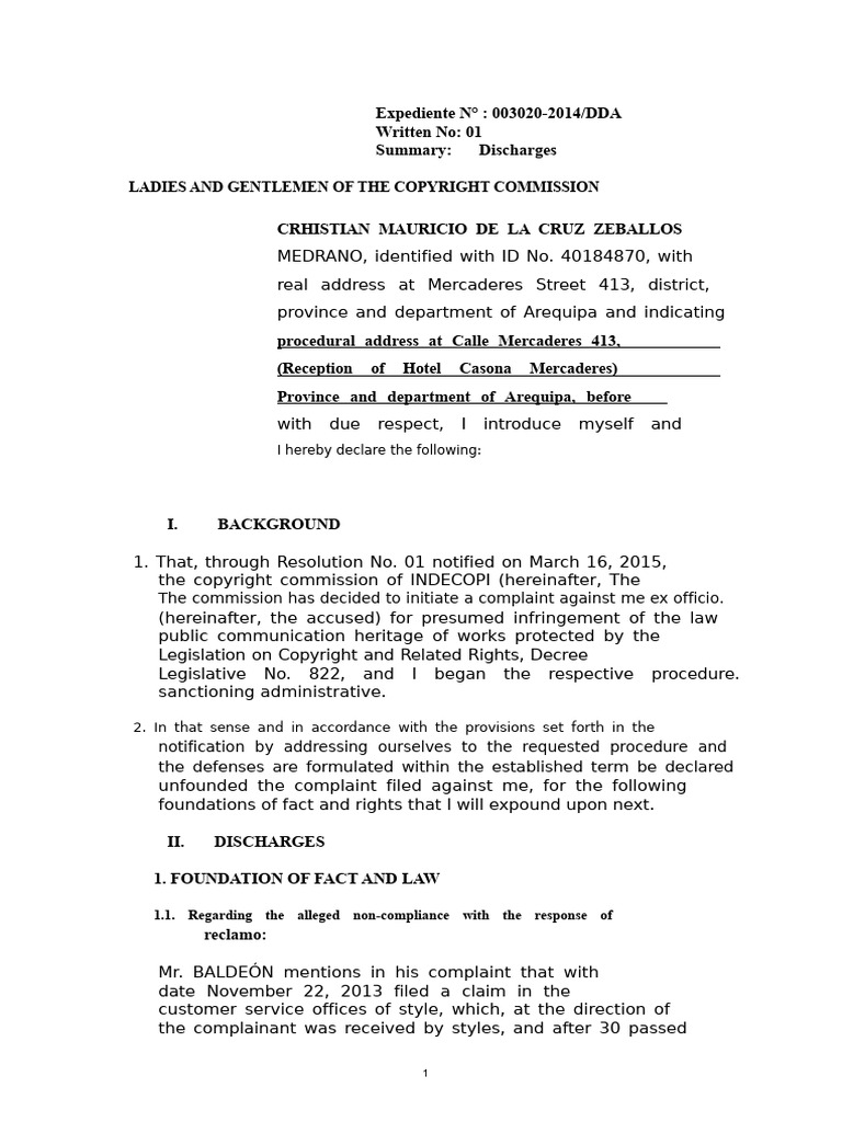 Indecopi Disclaimers - AUTHOR | PDF | Credit | Finance & Money Management