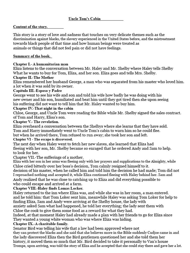 SUMMARY OF UNCLE TOM'S CABIN.docx | PDF | Harriet Beecher Stowe | Uncle ...