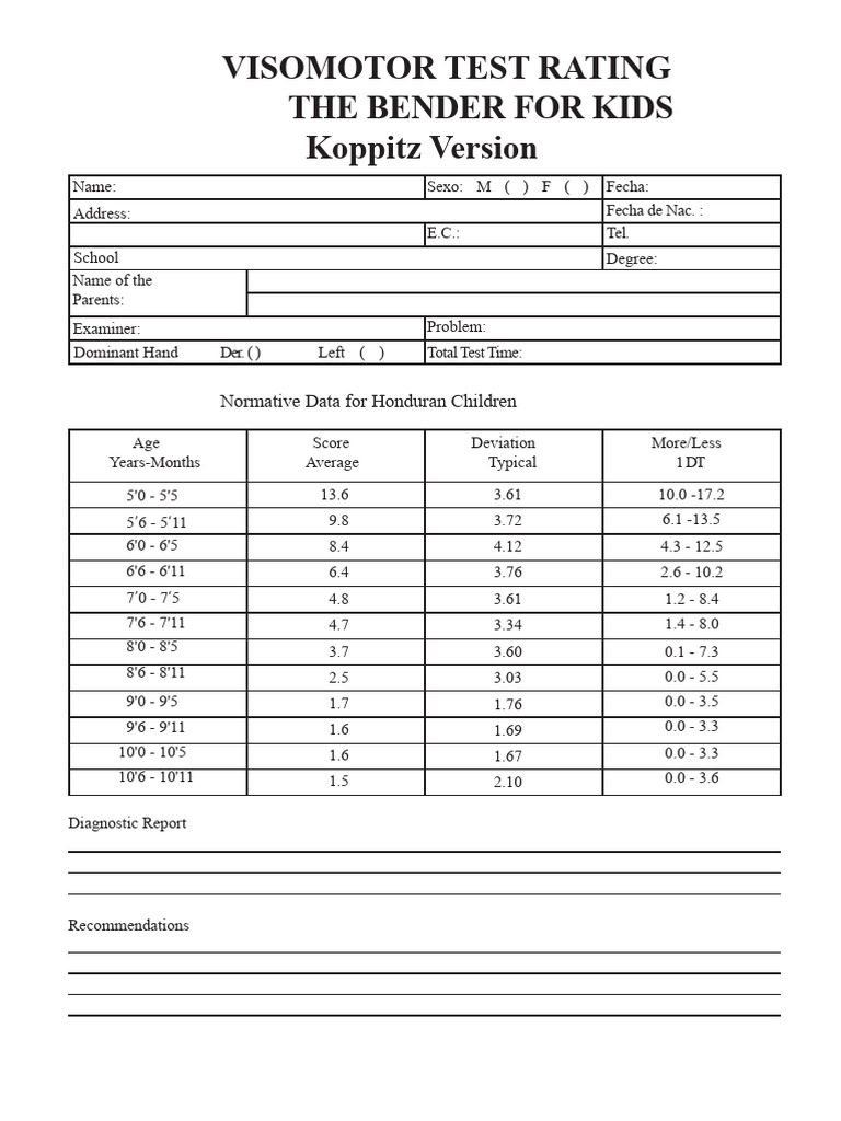 Bender Visual-Motor Test For Children - Protocol | PDF | Psychology ...