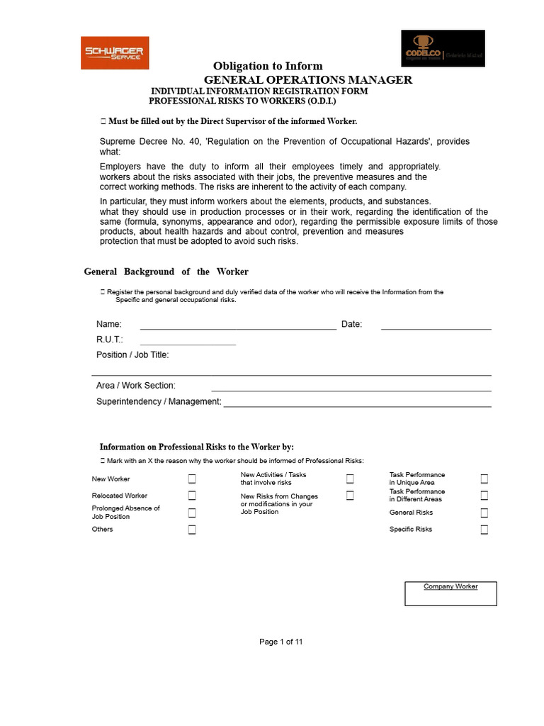 Worker Risk Information Registration Form | PDF | Personal Protective ...