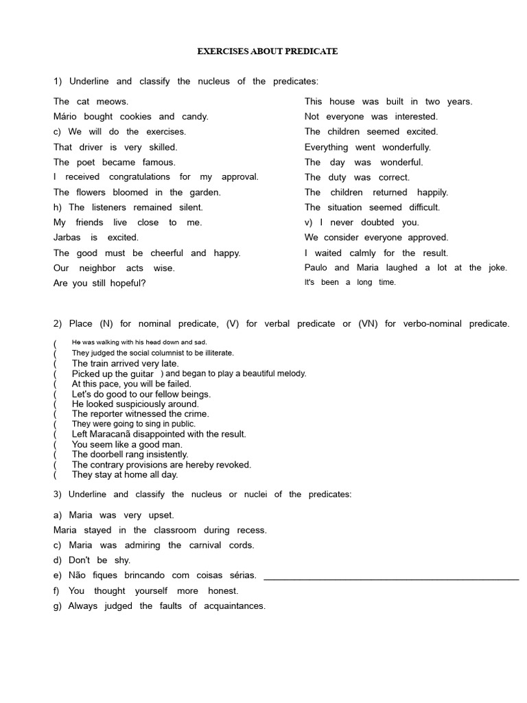 Predicate Exercises and Classification | PDF