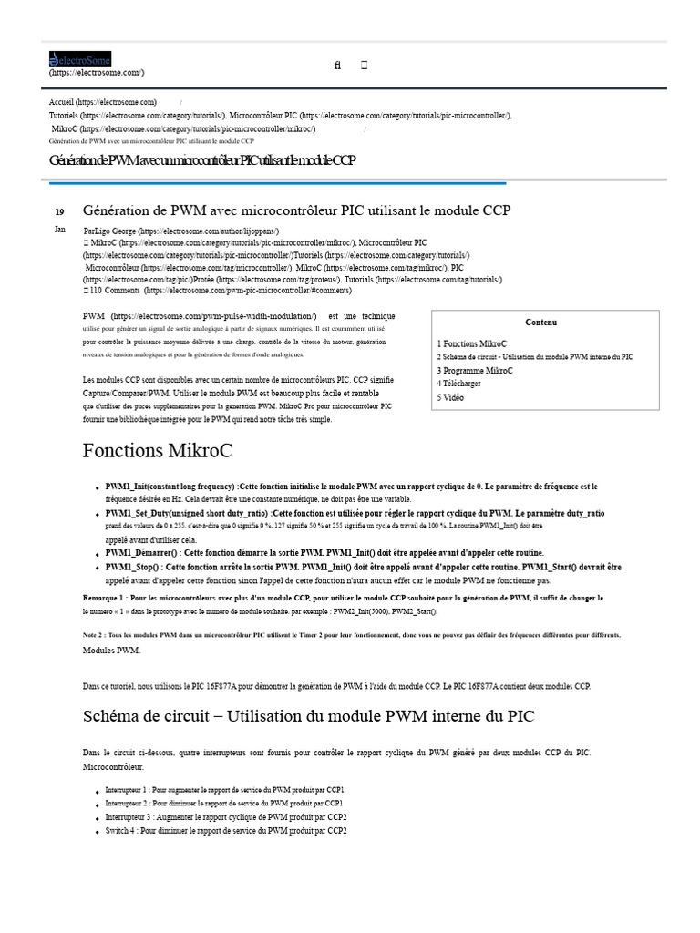 Génération PWM avec PIC et MikroC | PDF | Arduino | Électrotechnique