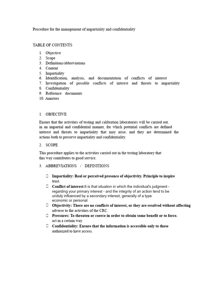 Procedure For Managing Impartiality and Confidentiality | PDF ...