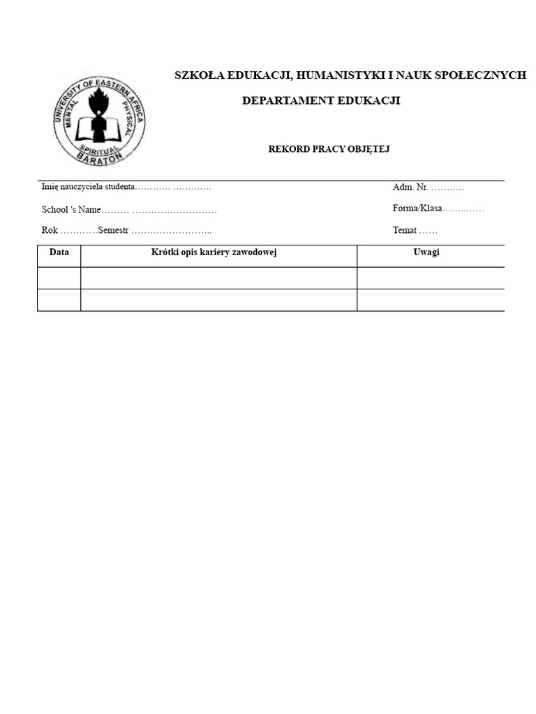 Rejestr Wykonanej Pracy Szablon-2022 | PDF