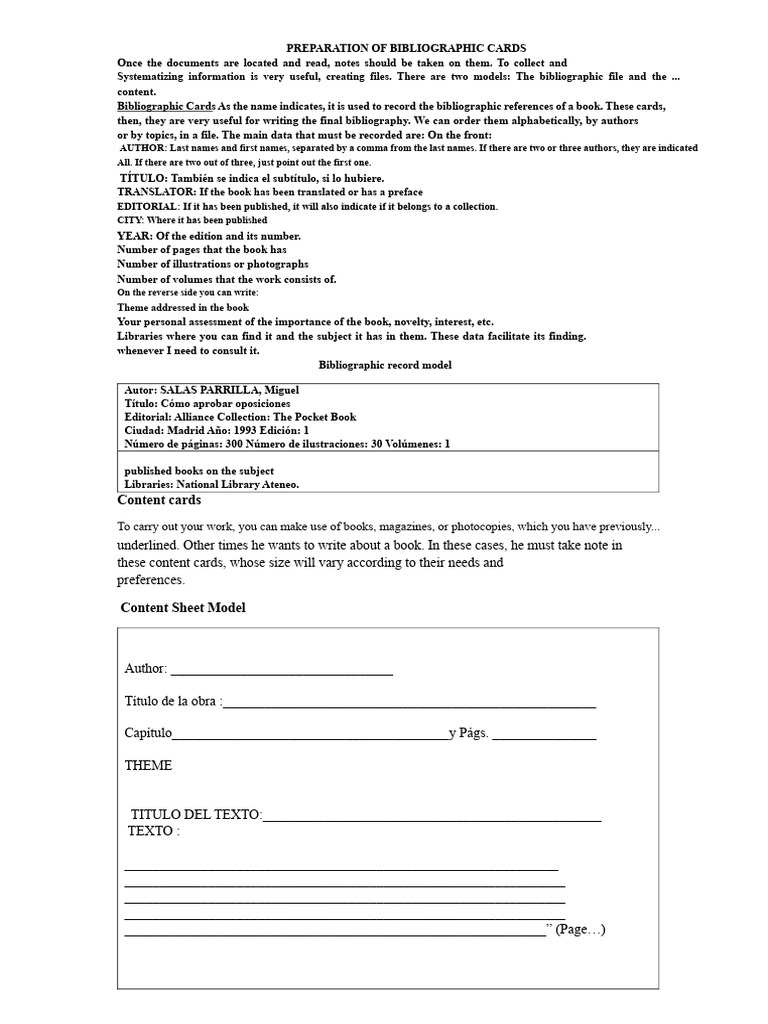 How to Prepare Bibliographic Cards | PDF | Bibliography | Books