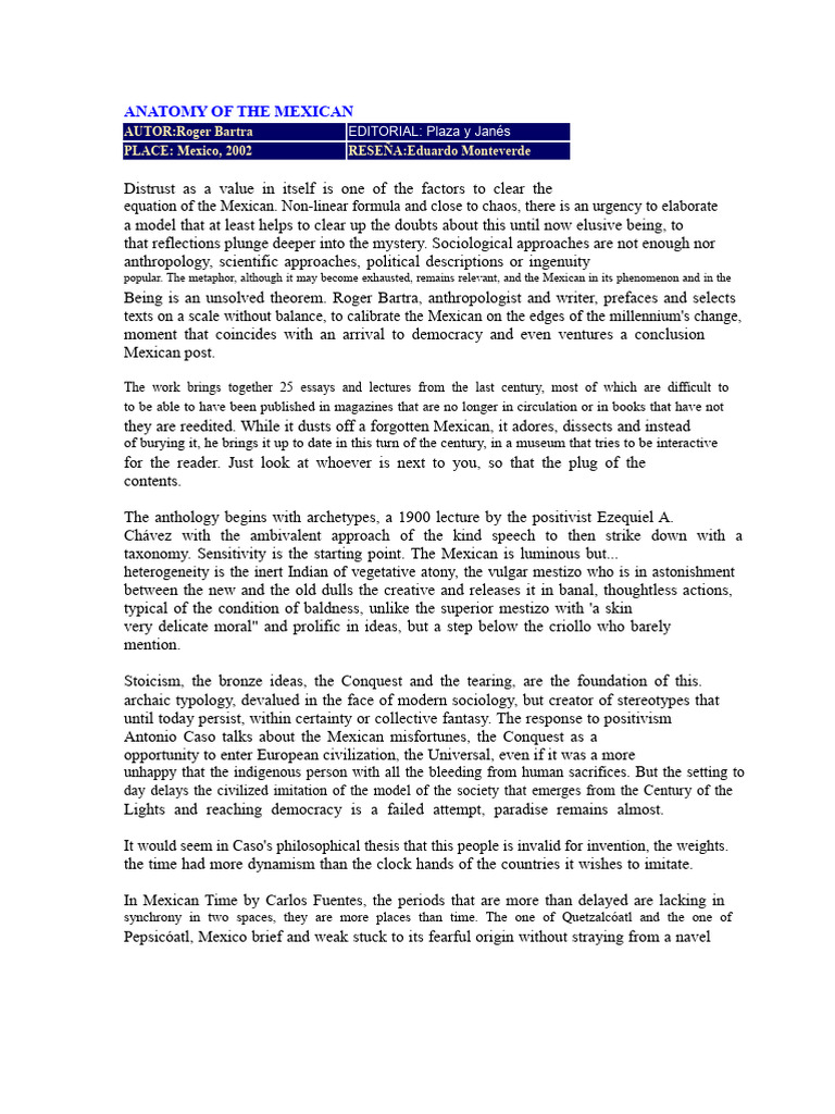 Anatomy of the Mexican Identity | PDF | Anthropology | Sociology