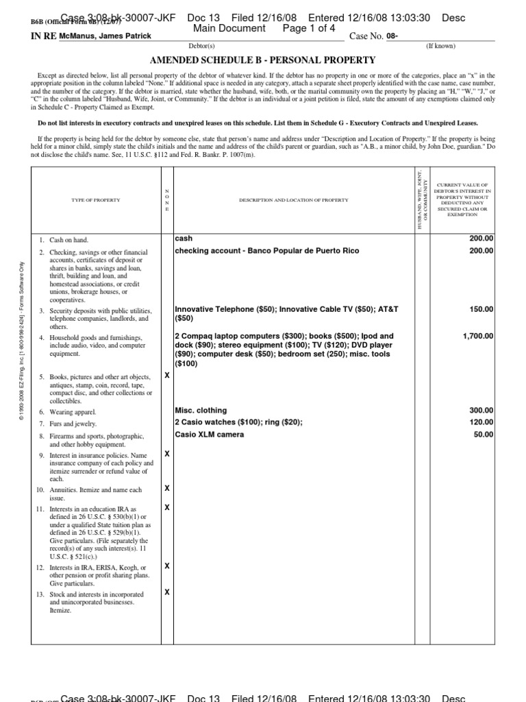 In Re Amended Schedule B - Personal Property: Case No | PDF | Savings ...