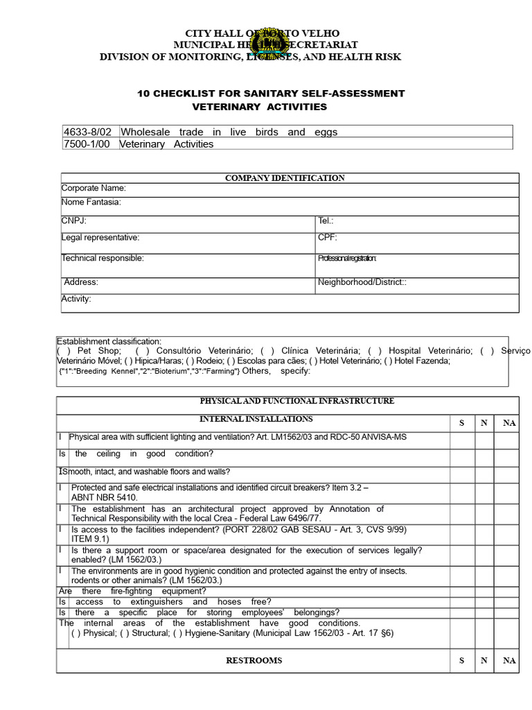 10 Self-Assessment Checklist - Veterinary Activities I | PDF | Waste ...