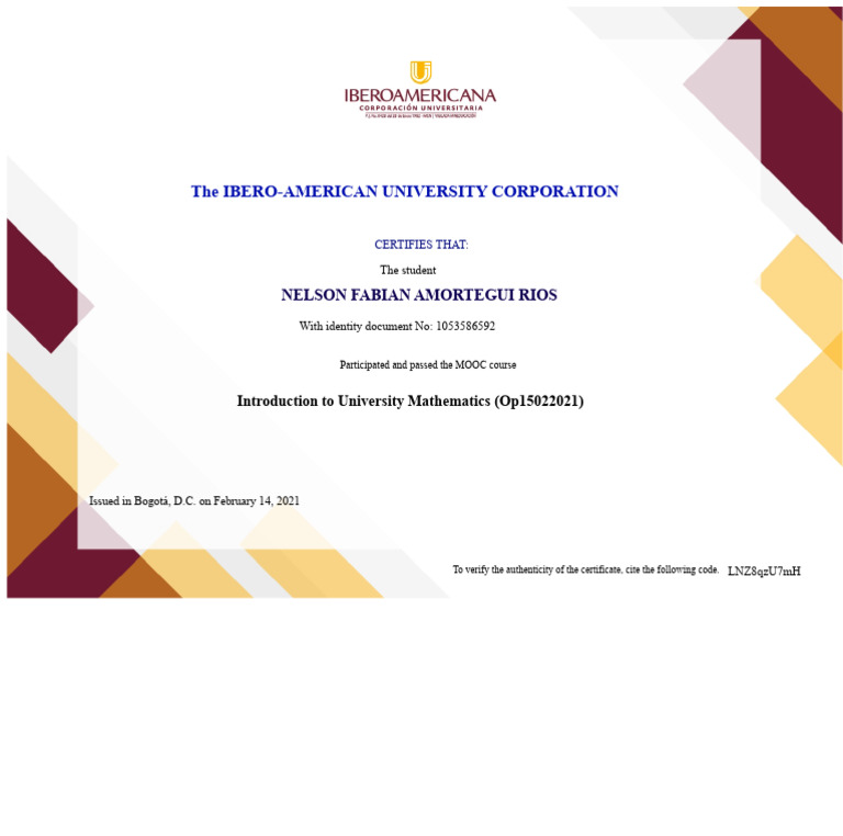 Certificate of Completion: University Math Course | PDF