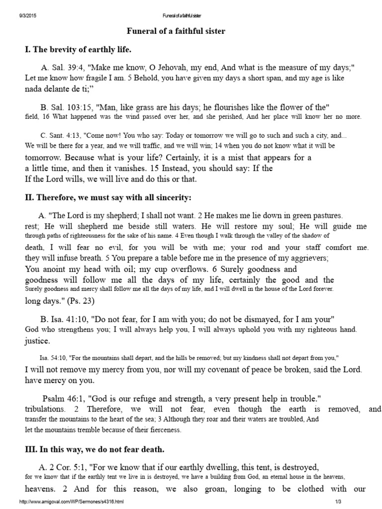 Funeral Reflection for a Faithful Sister | PDF | Sin | Theology