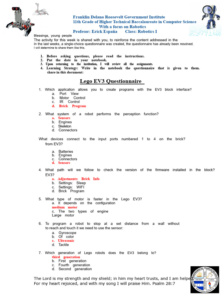Lego EV3 Questionnaire PDF | PDF | Computing | Computer Engineering