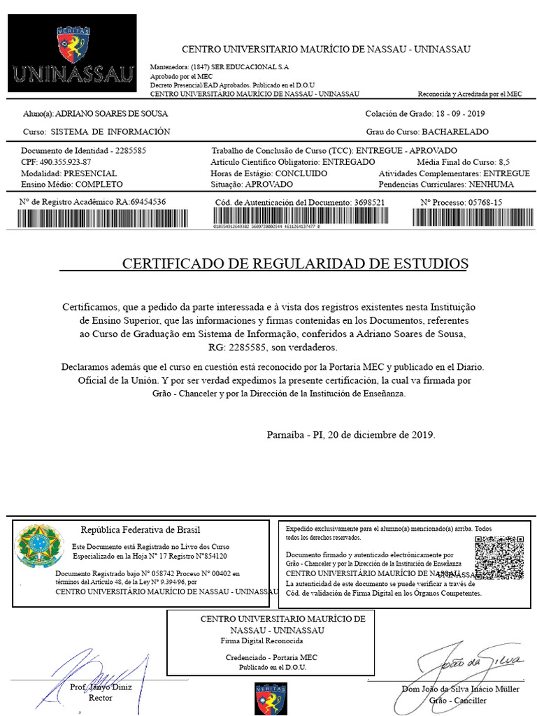 Regularidad de Estudios - UNINASSAU | PDF