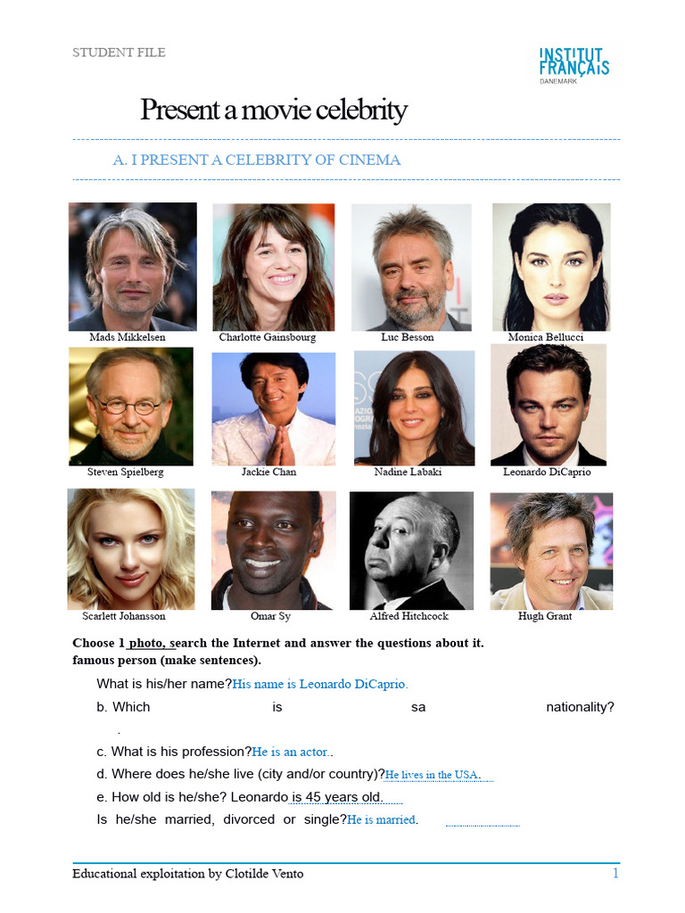 Introduce a Movie Celebrity Worksheet | PDF
