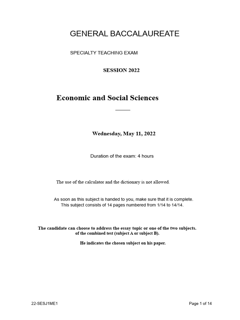 BAC 2022 - Special SES - DAY 1 | PDF | Employment | Economic Inequality