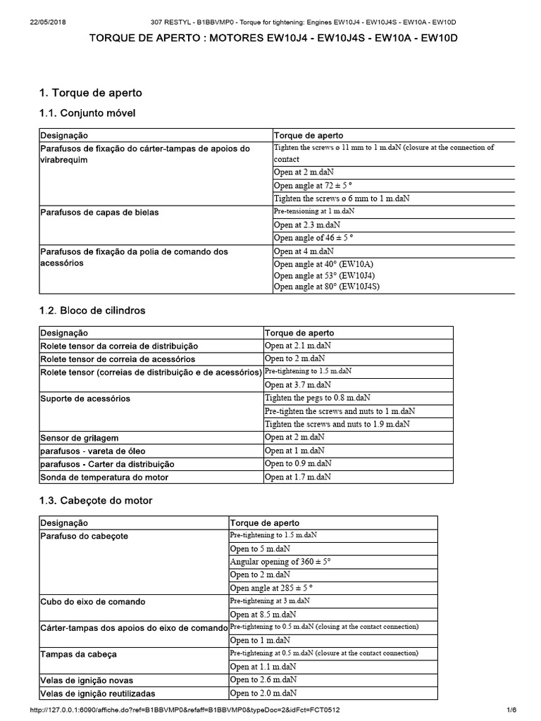 Torque Specifications for EW10 Engines | PDF | Mechanical Engineering ...