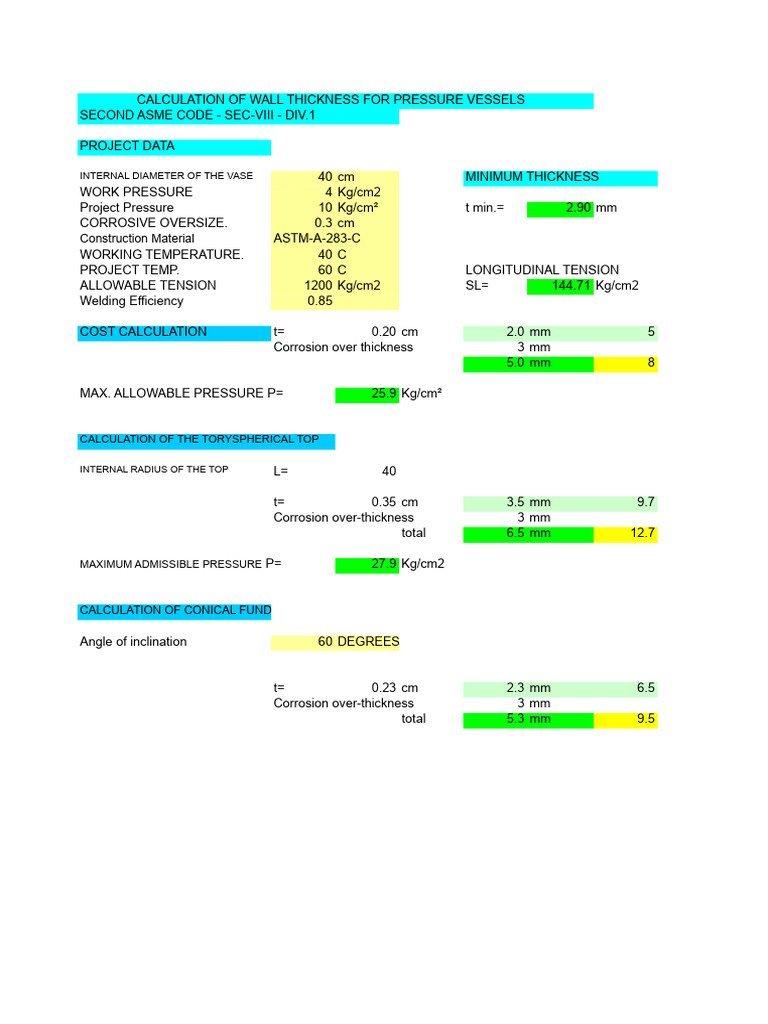 Wall Thickness Calculation for Pressure Vessels | PDF | Continuum ...
