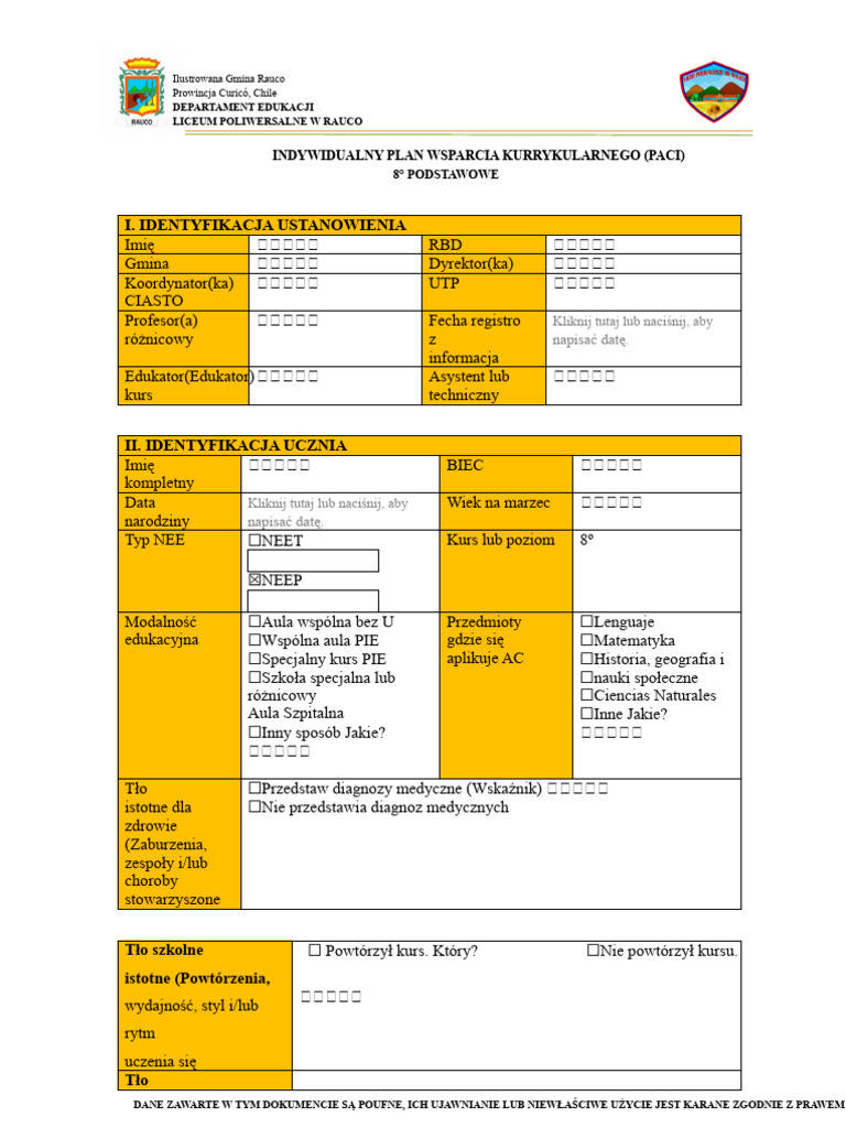 Format PACI 8° PODSTAWOWE .Docx Wersja 1 | PDF