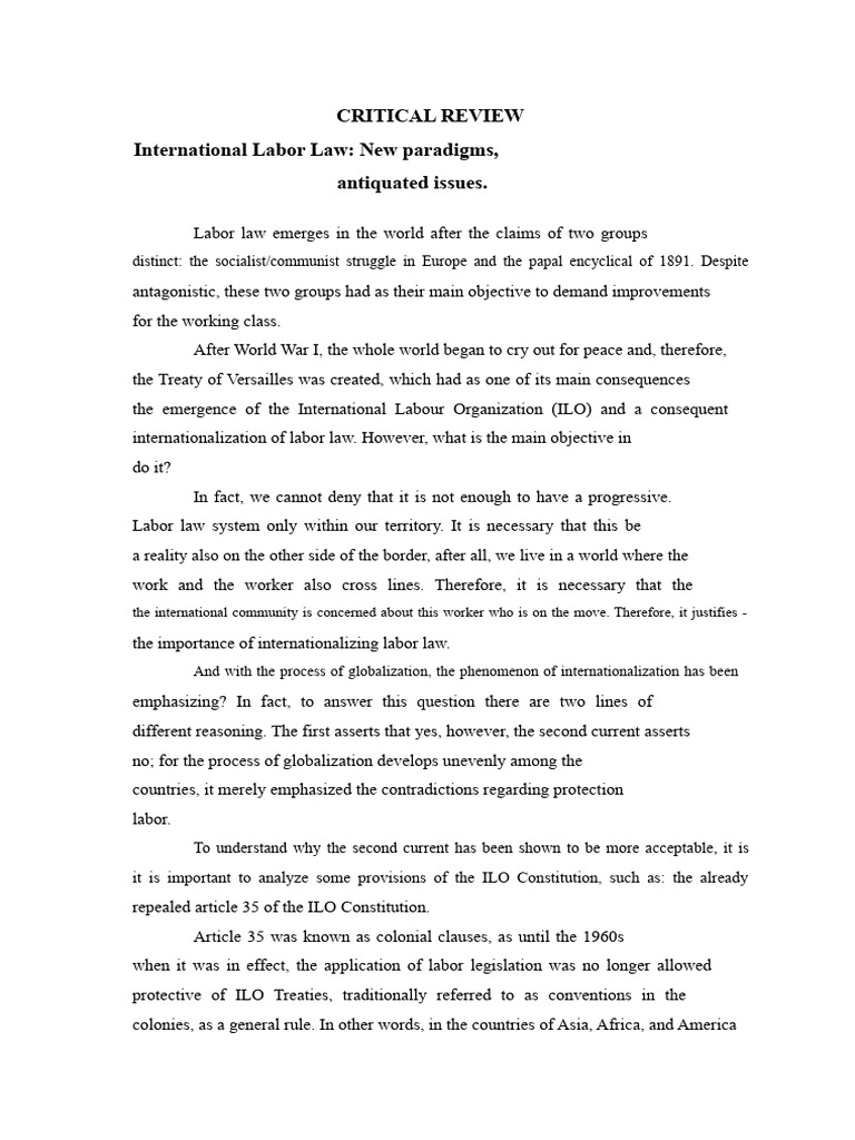 CRITICAL REVIEW (Labor Law I) | PDF | Labour Law | International Labour ...