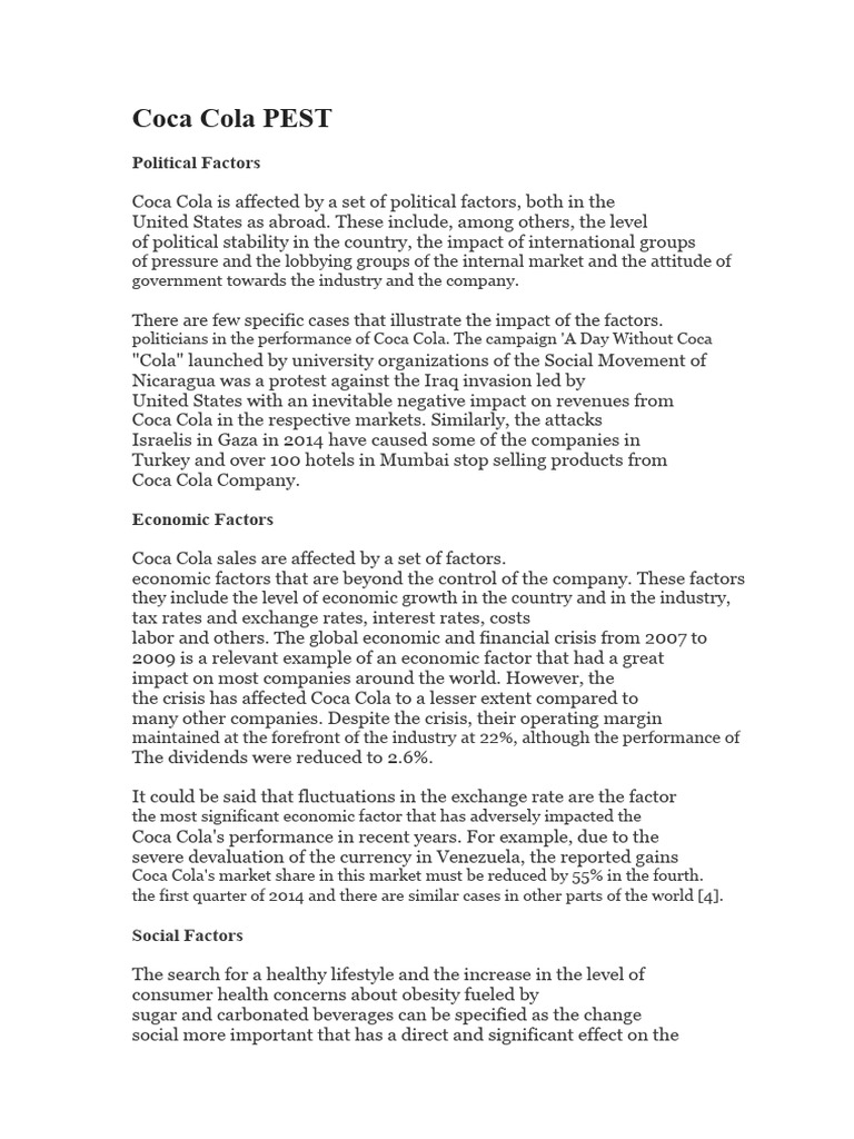 Coca Cola PESTEL and SWOT | PDF | The Coca Cola Company | Drink