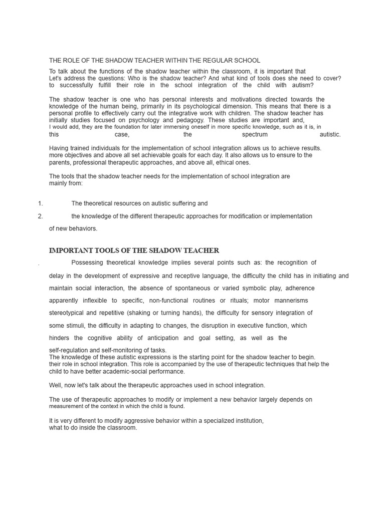 The Role of The Shadow Teacher Within The Regular School | PDF ...