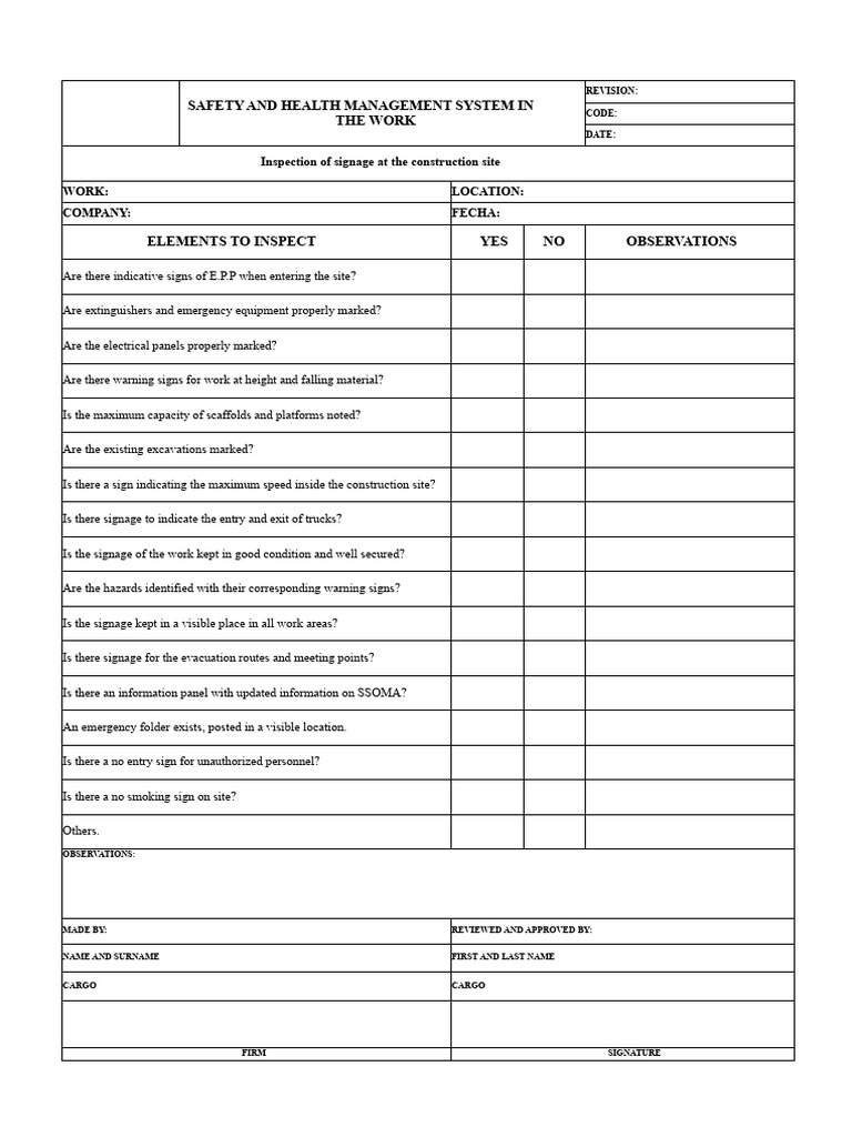 Signage Inspection at Worksite | PDF