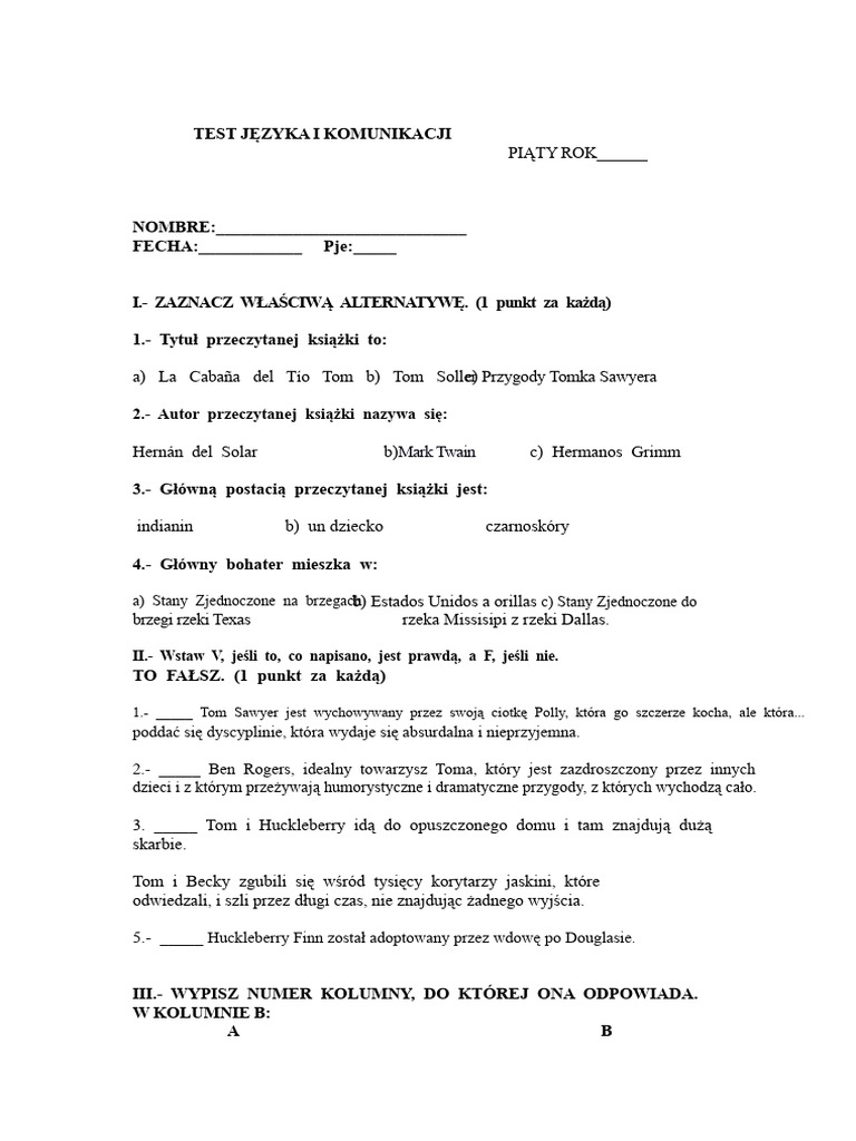 Przygody Tomka Sawyera | PDF