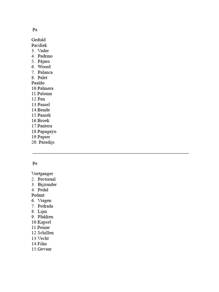 Woorden Pa Pe Pi Po Pu | PDF