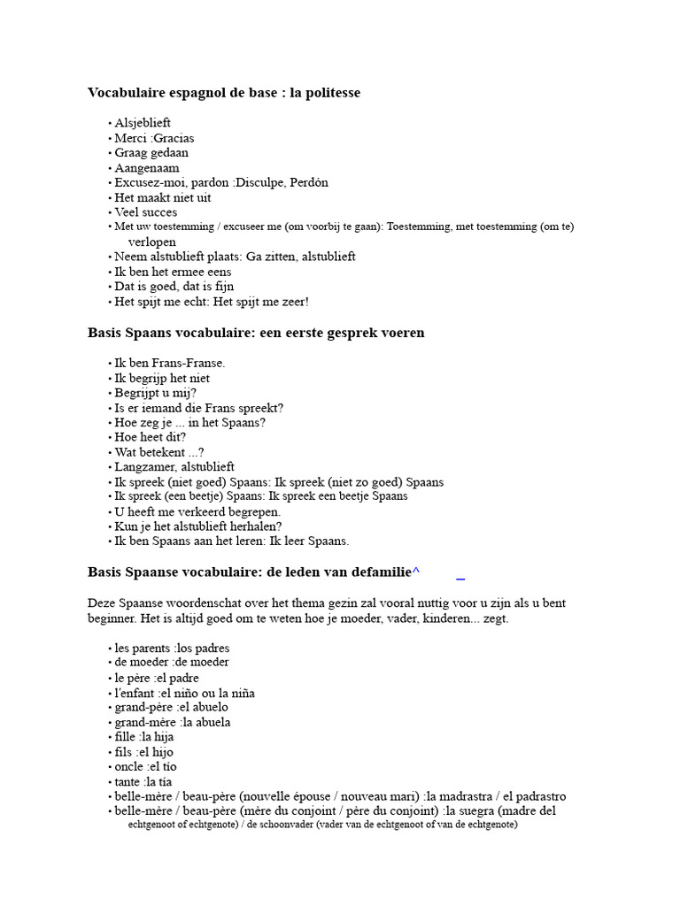 Basis Spaans Vocabulaire | PDF
