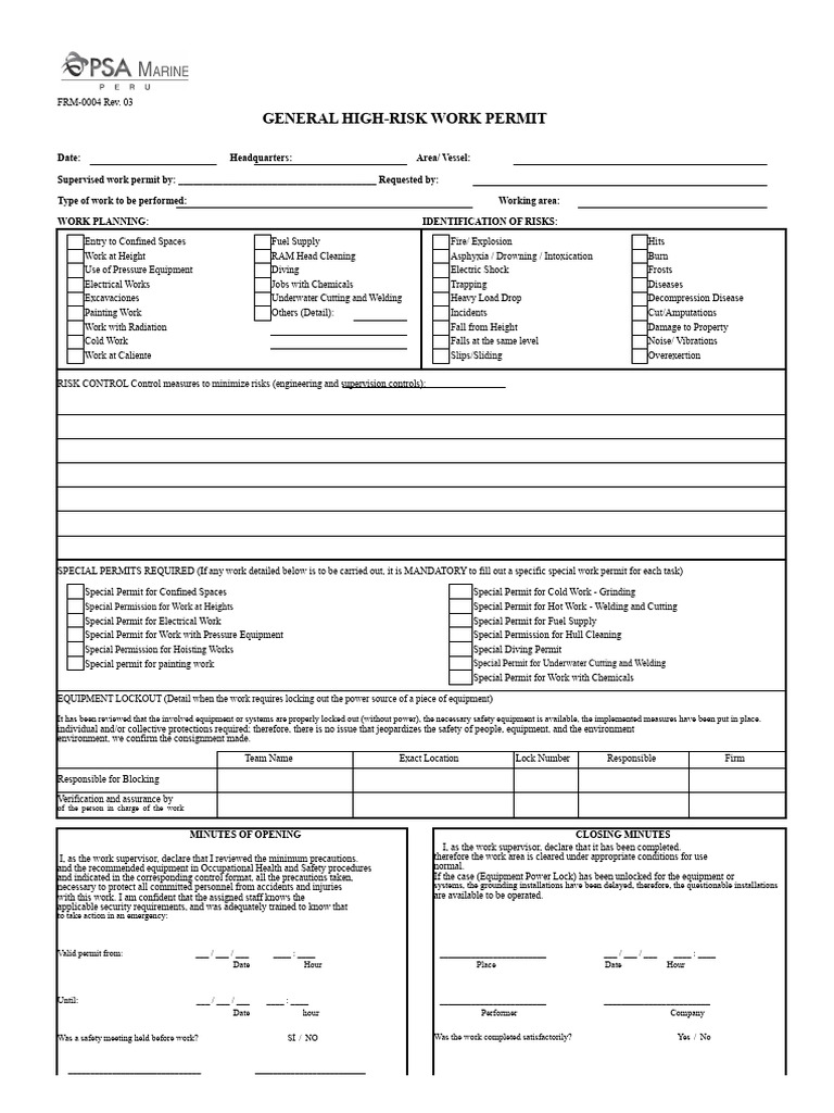 High-Risk Work Permit Guidelines | PDF | Underwater Diving | Welding
