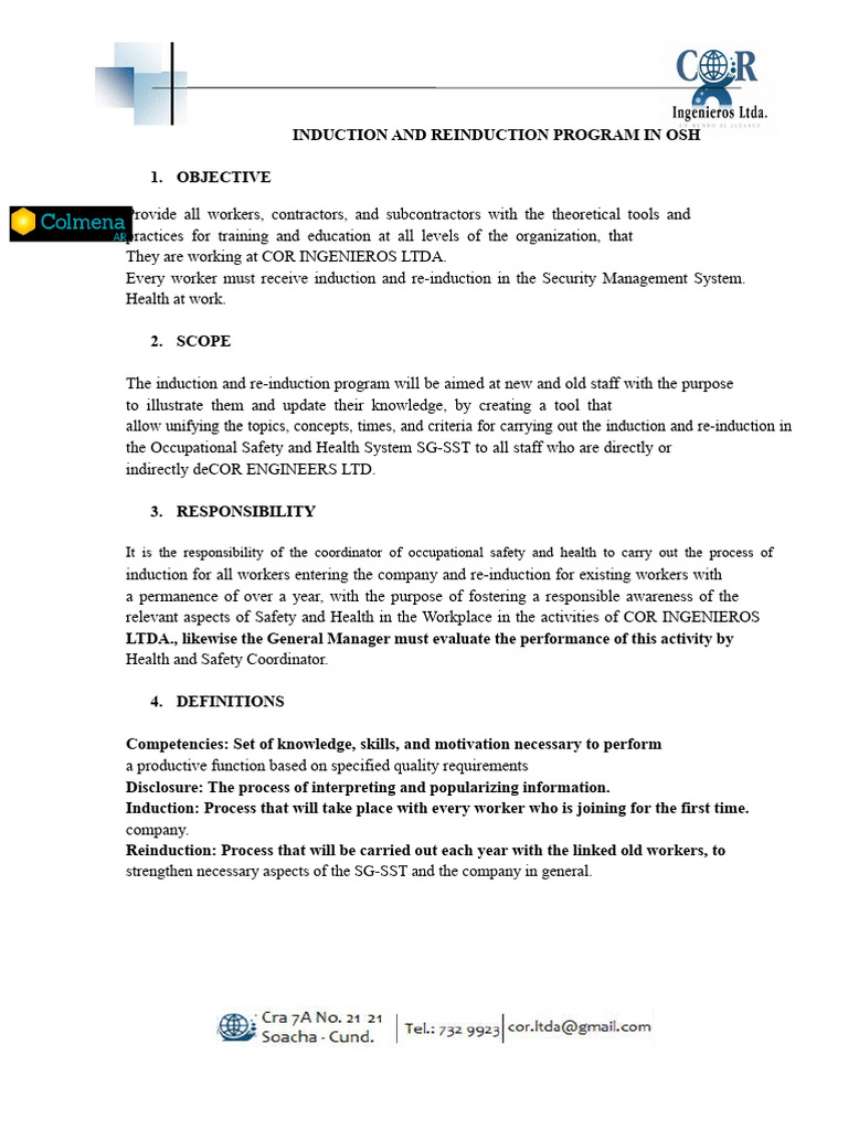 Induction and Re-Induction Program For Occupational Health and Safety ...