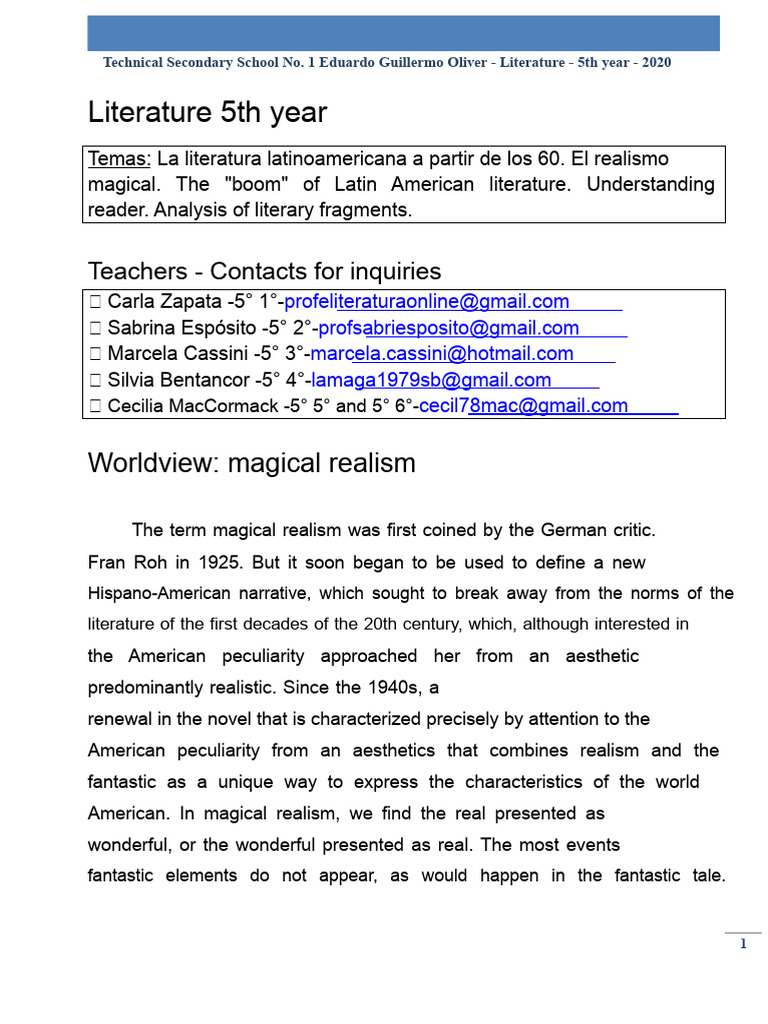 Themes and Activities Literature Magical Realism.1 | PDF | Latin ...