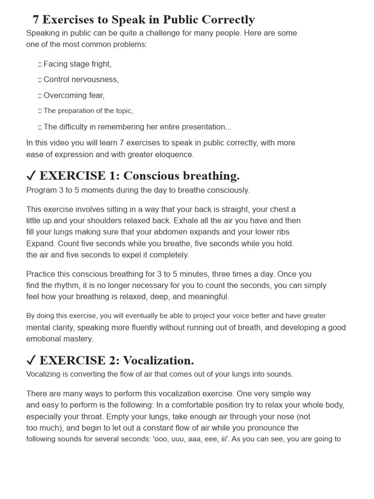 7 Exercises To Speak in Public Correctly | PDF | Breathing