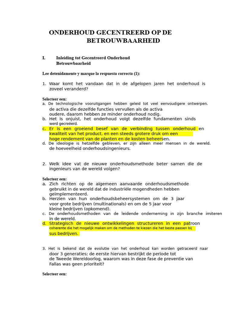 RCM Vragen - Moubray | PDF