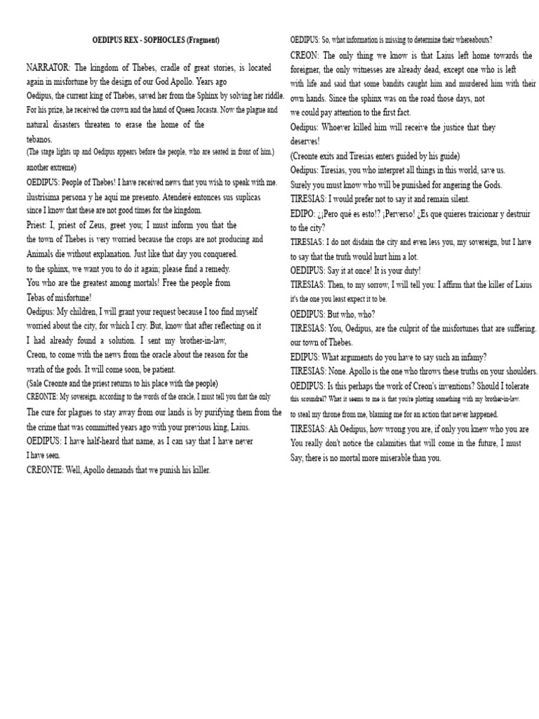OEDIPUS REX Fragment | PDF | Oedipus | Theban Mythology