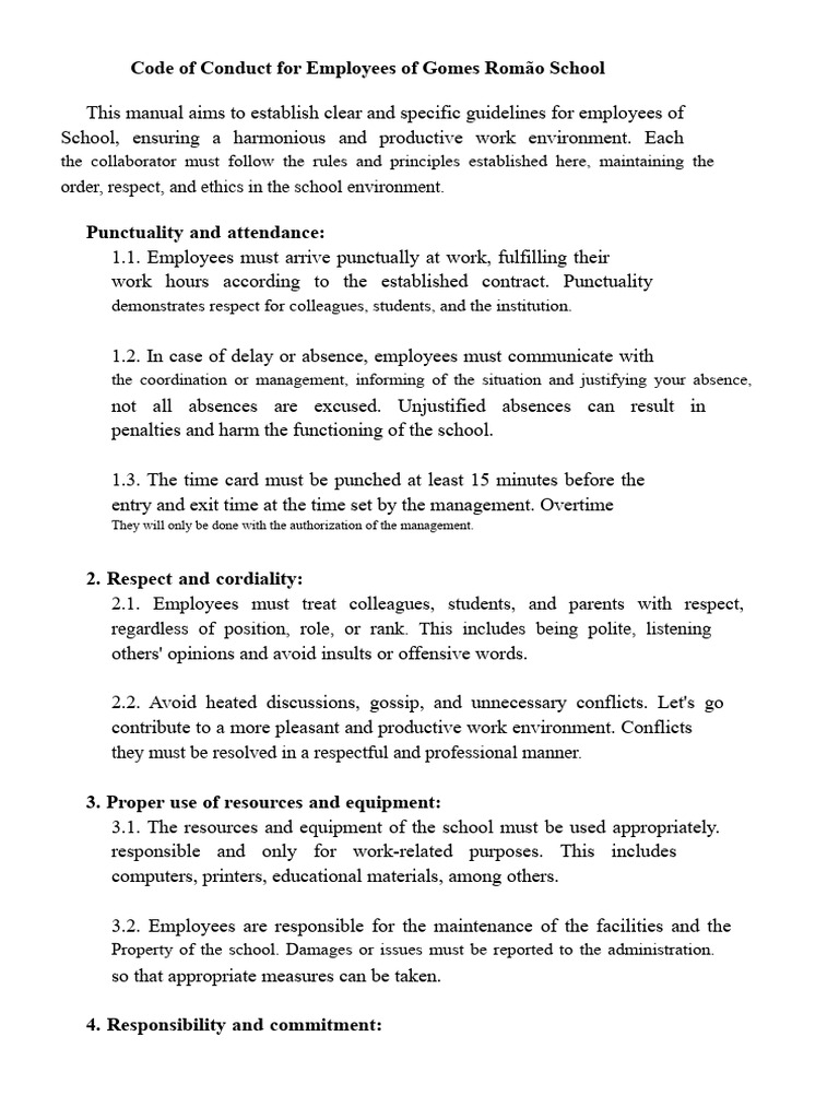 Code of Conduct For Employees of Gomes Romão School | PDF | Privacy