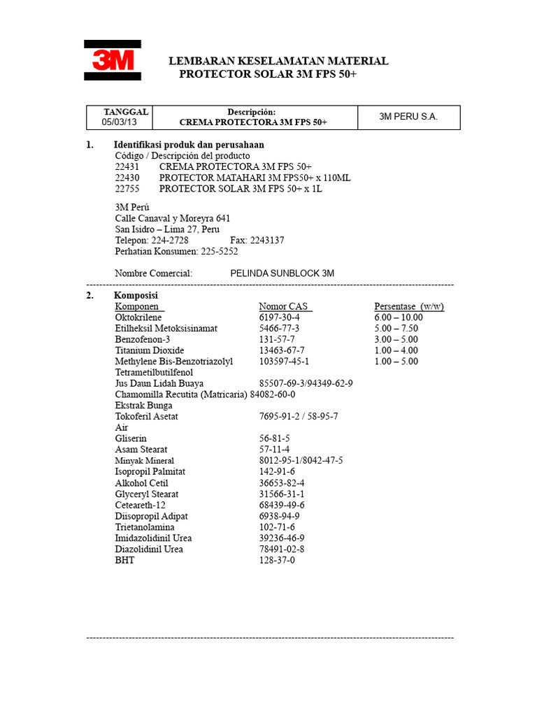 3.1. MSDS Pelindung Matahari 3M 50 FPS | PDF