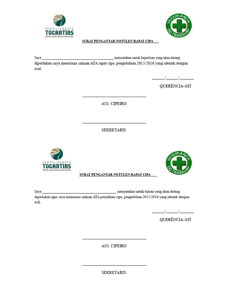 Surat Pengantar Notulen Rapat CIPA | PDF