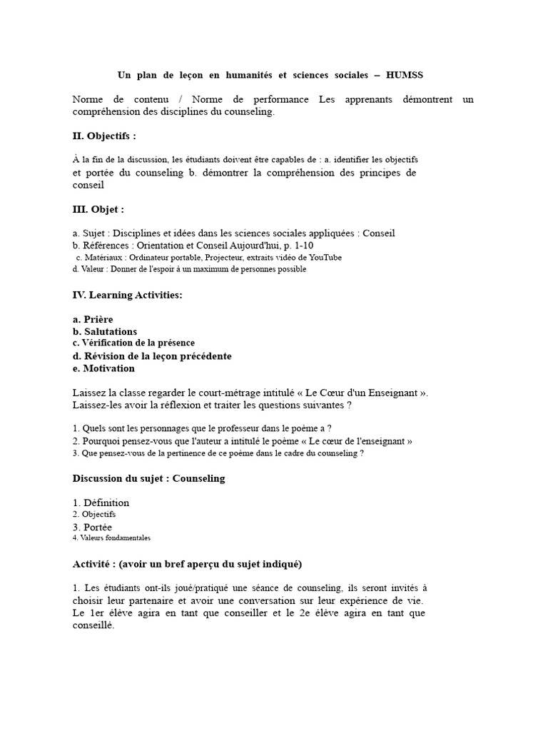 Plan de Leçon | PDF | Science | Psychologie