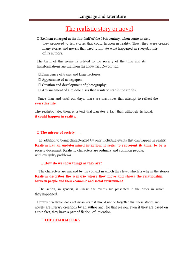 The realistic short story or novel | PDF | Narration | Narrative