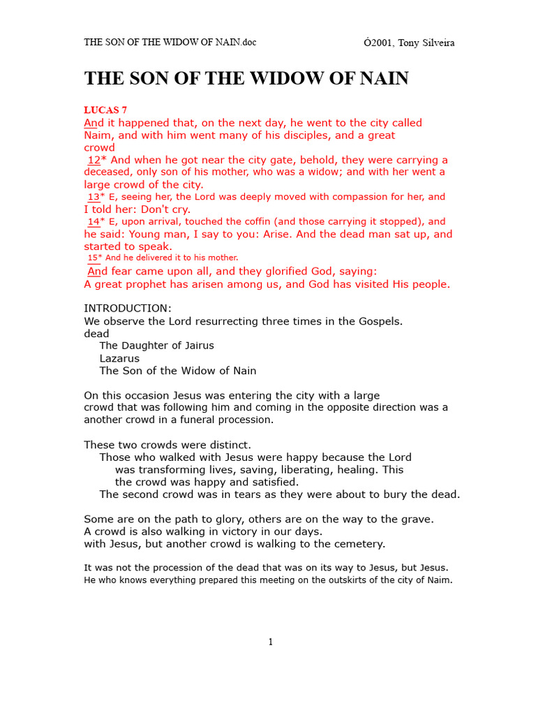 Jesus Raises the Widow's Son in Nain | PDF | Jesus | God In Christianity