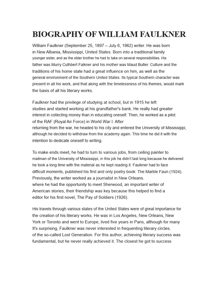 Biography of William Faulkner | PDF | William Faulkner