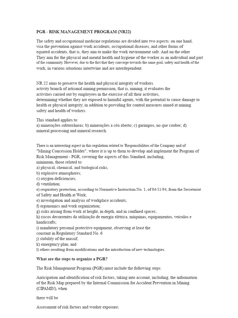 6 - PGR - Risk Management Program (Nr22) | PDF | Occupational Safety ...