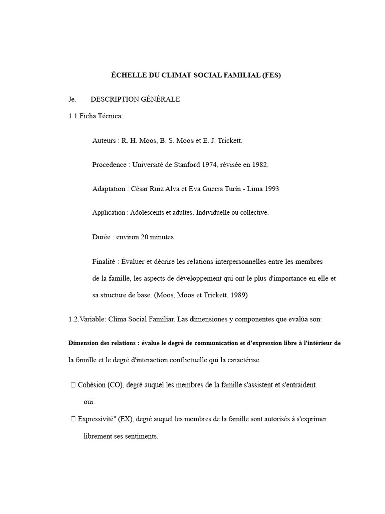 Échelle du Climat Social Familial (FES) | PDF | Intelligence | Concept ...