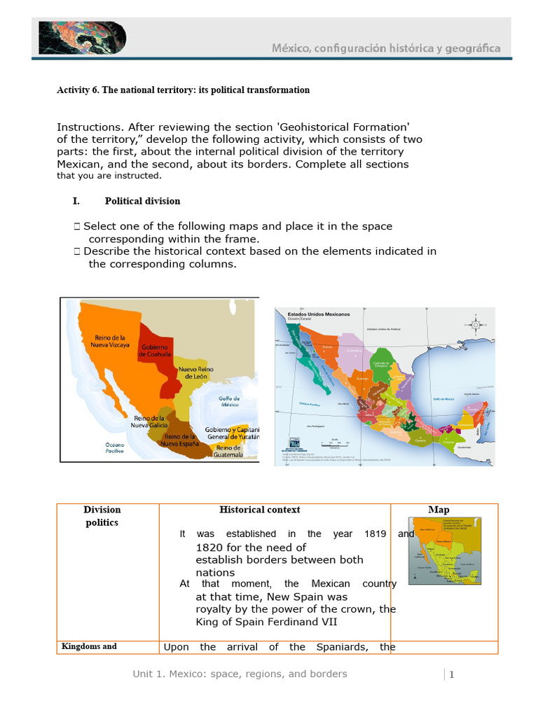 Activity 6 The National Territory | PDF | Mexico | Spanish Colonization ...
