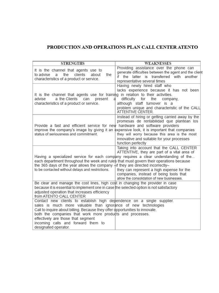 Production and Operations Plan Call Center Atento | PDF | Call Centre ...