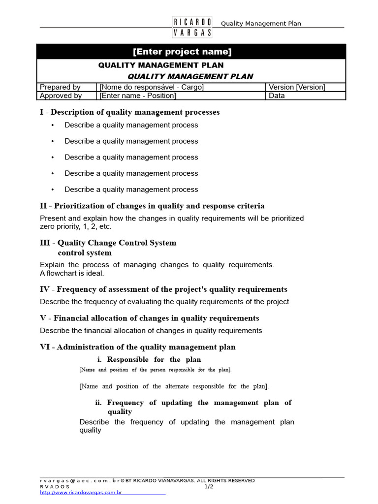 Quality Management Plan Template | PDF | Business