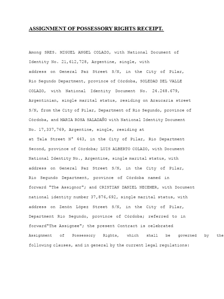Transfer of Possessory Rights Ticket | PDF | Assignment (Law) | Consent